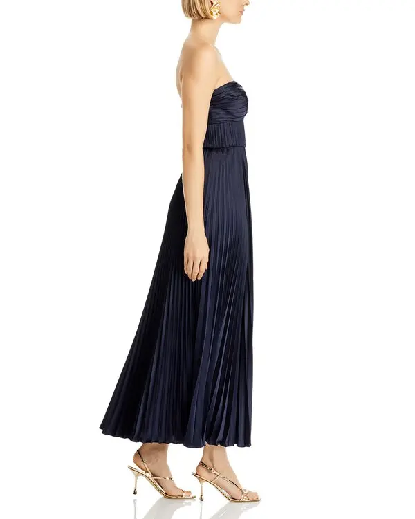 AMUR Ruched Bustier Pleated Dress - Navy