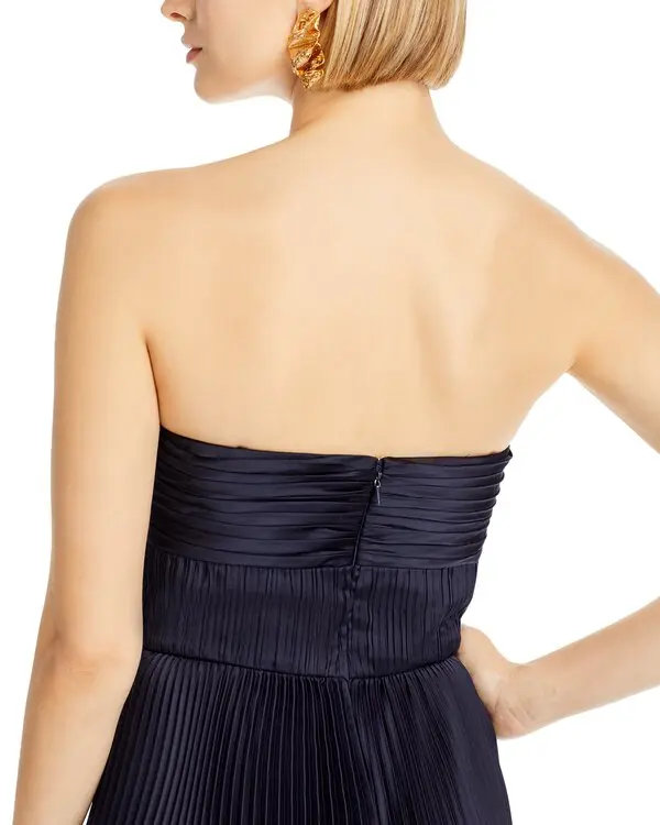 AMUR Ruched Bustier Pleated Dress - Navy
