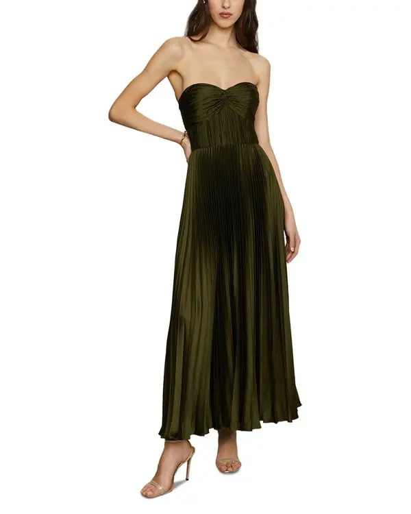 amur pleated strapless belle dress olive AMUR Belle Dress