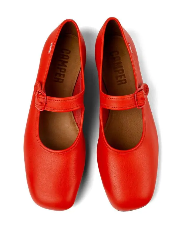 Camper Casi Myra Leather Ballerina Shoes - Red