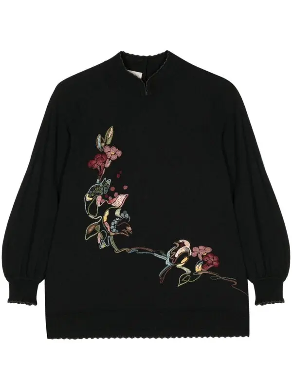 Shiatzy Chen Floral-embroidered Jumper - Black