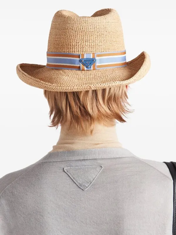 Prada Triangle-logo Raffia Hat - Neutrals