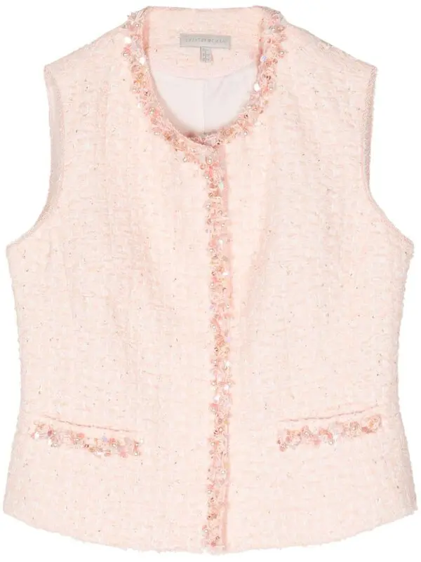 Shiatzy Chen Beaded-trim Tweed Vest