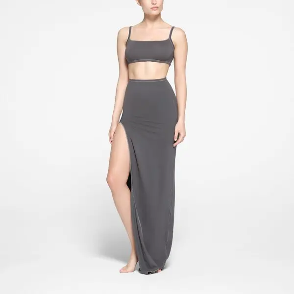 【8月中断捨離価格】 SKIMS LONG SKIRT&CAMI SKIMS Sheer Knit Foldover Long Skirt - Onyx | NET-A-PORTER