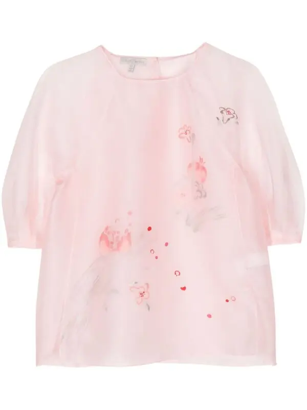 Shiatzy Chen Floral-print Organza Blouse - Pink