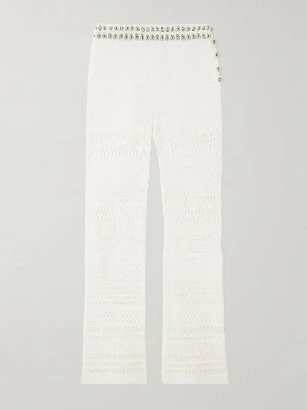 Rabanne Embellished Crocheted Straight-leg Pants - White