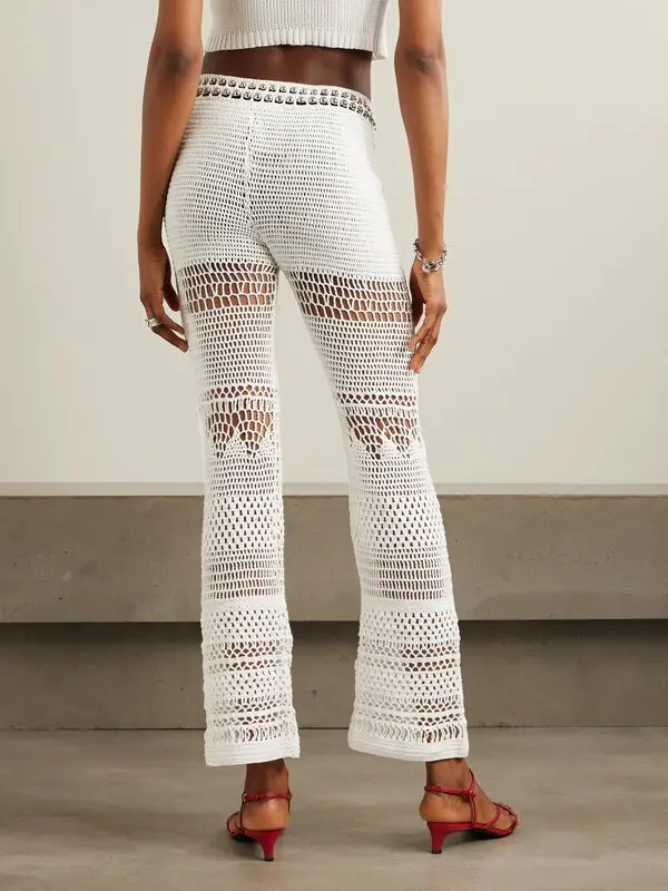 Rabanne Embellished Crocheted Straight-leg Pants - White
