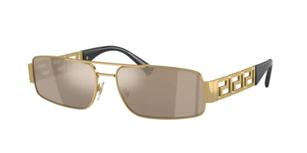 Versace Rectangle Sunglasses - Light Brown Mirror Dark Gold