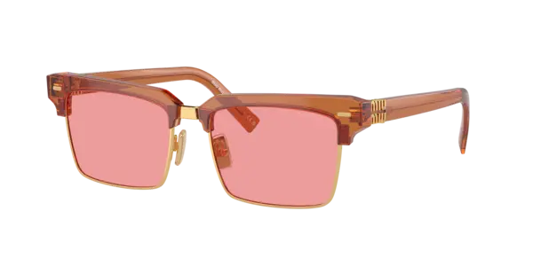 Miu Miu Rectangular Frame Sunglasses With Gold Tone Accents - Pink