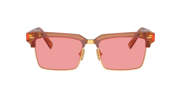Miu Miu Rectangular Frame Sunglasses With Gold Tone Accents - Pink