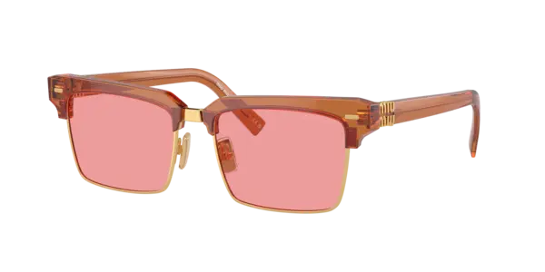 Miu Miu Rectangular Frame Sunglasses With Gold Tone Accents - Pink