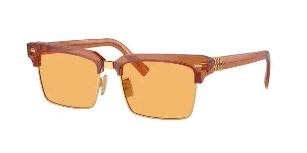 Miu Miu Rectangular Frame Sunglasses With Gold Tone Accents - Yellow