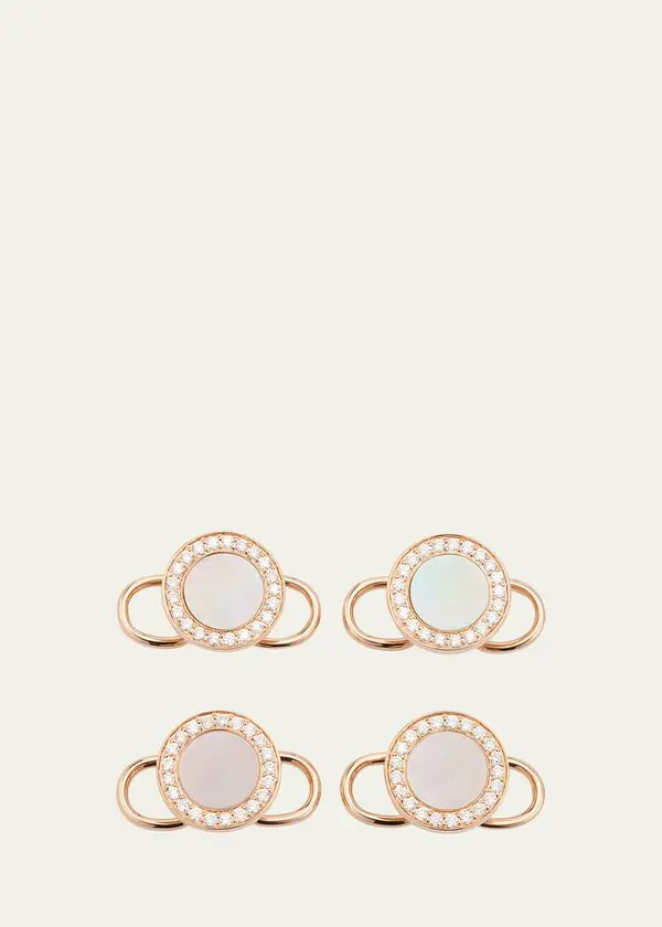 JAN LESLIE 18k Mother Of Pearl And Diamond Tuxedo Studs - Rose Gold