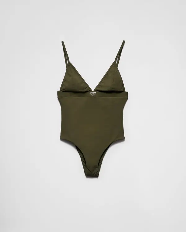 Prada Ribbed Knit One-piece Swimsuit - Camouflage Green