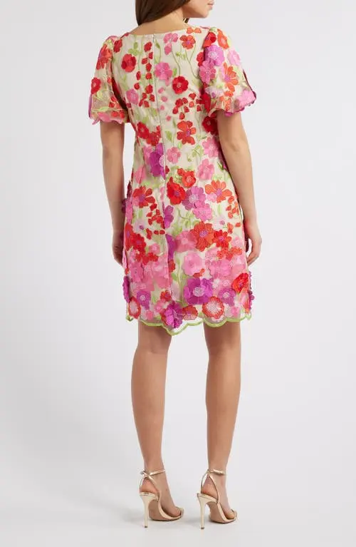 Eliza J Floral Embroidered Puff Sleeve Cocktail Dress - Pink | Editorialist