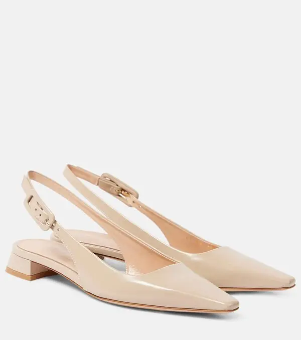 GIANVITO ROSSI Lindsay 20 Patent Leather Slingback Flats - Beige