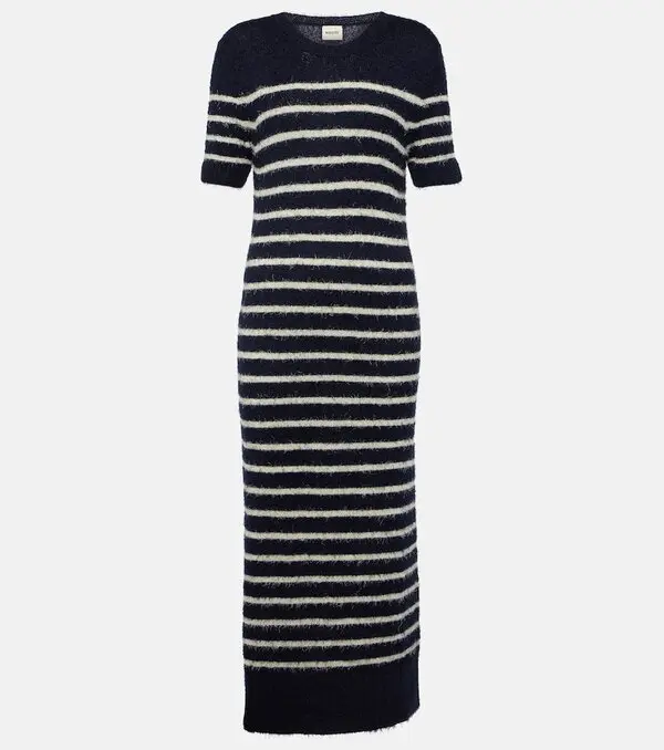 Khaite Helen Striped Silk And Cashmere Midi Dress - Multicoloured