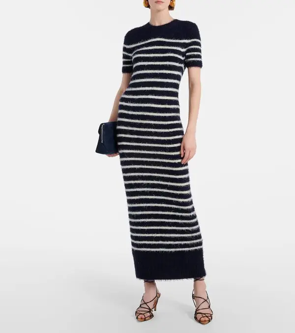 Khaite Helen Striped Silk And Cashmere Midi Dress - Multicoloured