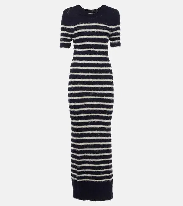 Khaite Helen Striped Silk And Cashmere Midi Dress - Multicoloured