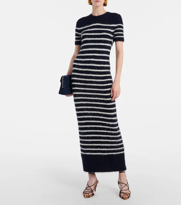 Khaite Helen Striped Silk And Cashmere Midi Dress - Multicoloured