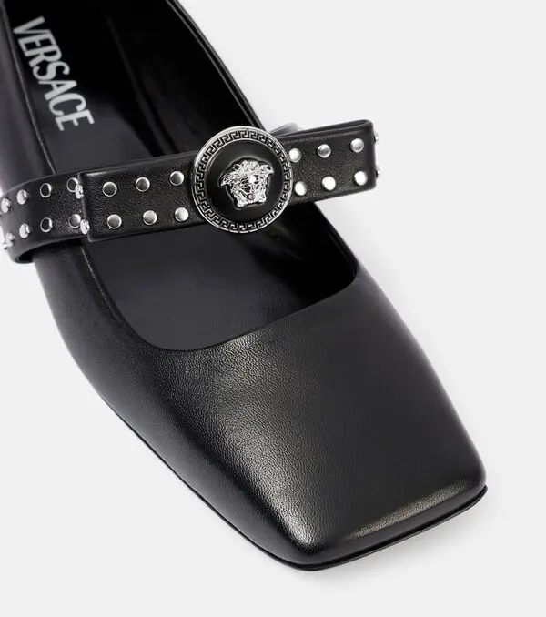 Versace Ribbon Studded Leather Ballerinas