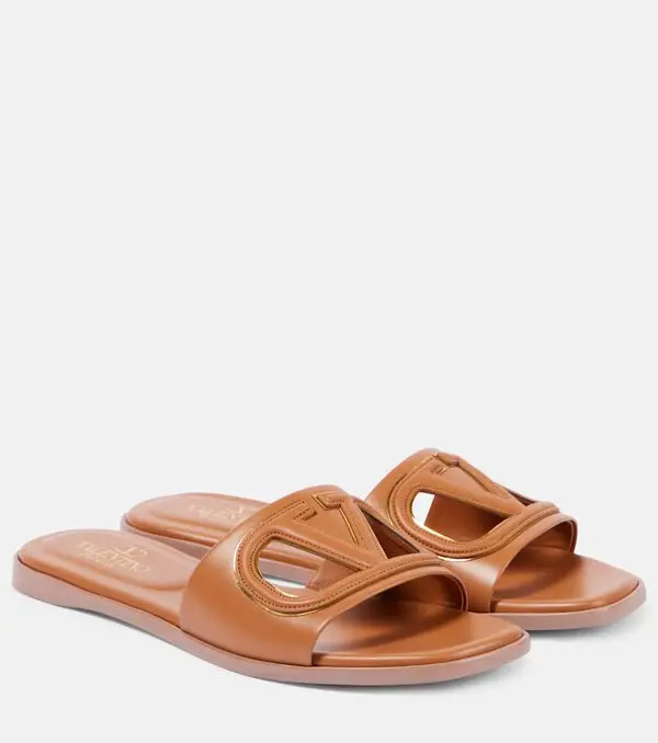 Valentino Garavani Vlogo Cutout Leather Slides - Neutrals