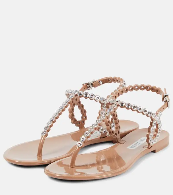AQUAZZURA Embellished Pvc Sandals - Beige