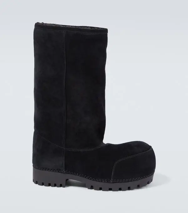 Balenciaga Alaska Fur High Suede Boots - Black