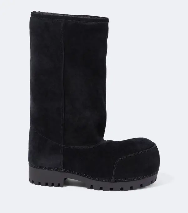 Balenciaga Alaska Fur High Suede Boots - Black
