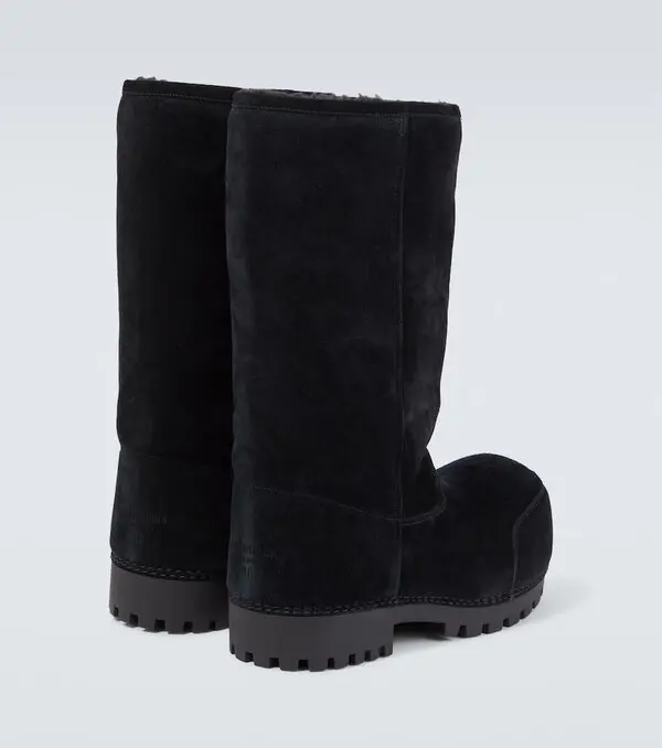 Balenciaga Alaska Fur High Suede Boots - Black