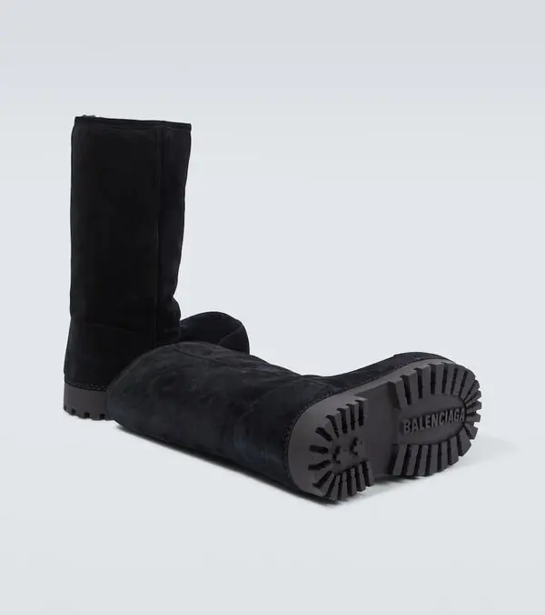 Balenciaga Alaska Fur High Suede Boots - Black