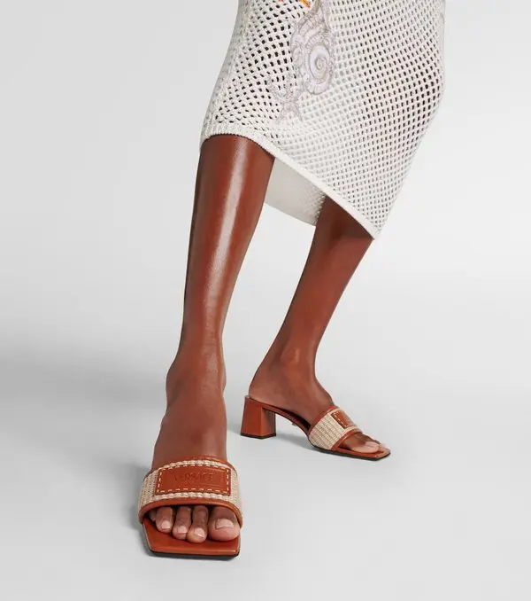 Versace Theia Barocco Raffia Mules - Multicoloured