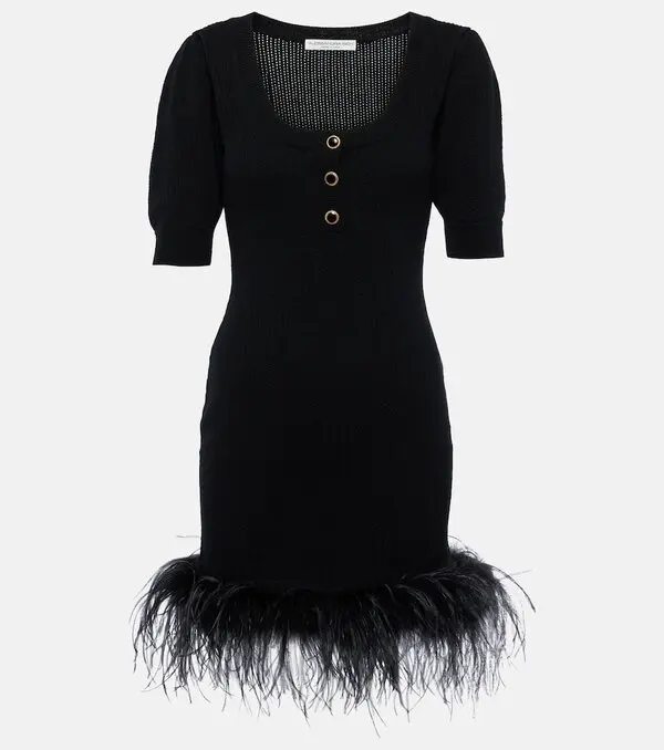 Alessandra Rich Feather-trimmed Minidress - Black
