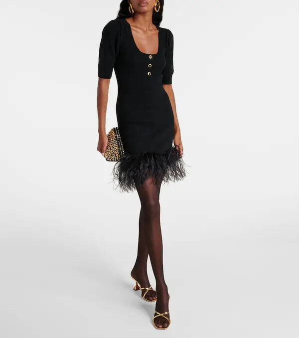 Alessandra Rich Feather-trimmed Wool Mini Dress