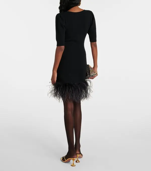Alessandra Rich Feather-trimmed Wool Mini Dress