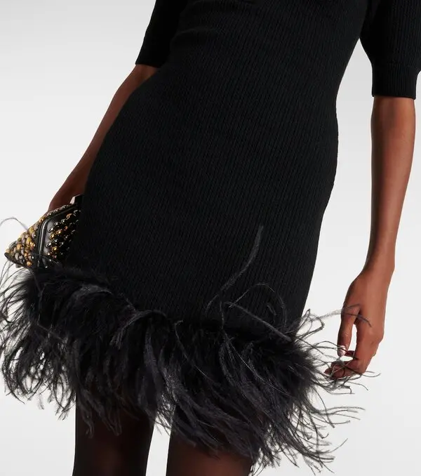 Alessandra Rich Feather-trimmed Wool Mini Dress