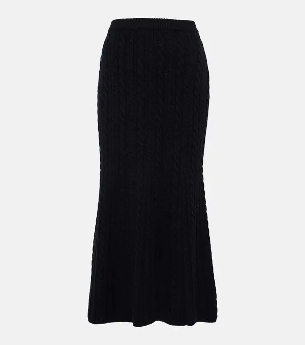 Alessandra Rich Cable-knit Wool Midi Skirt - Black