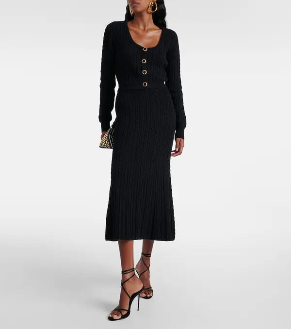 Alessandra Rich Cable-knit Wool Midi Skirt