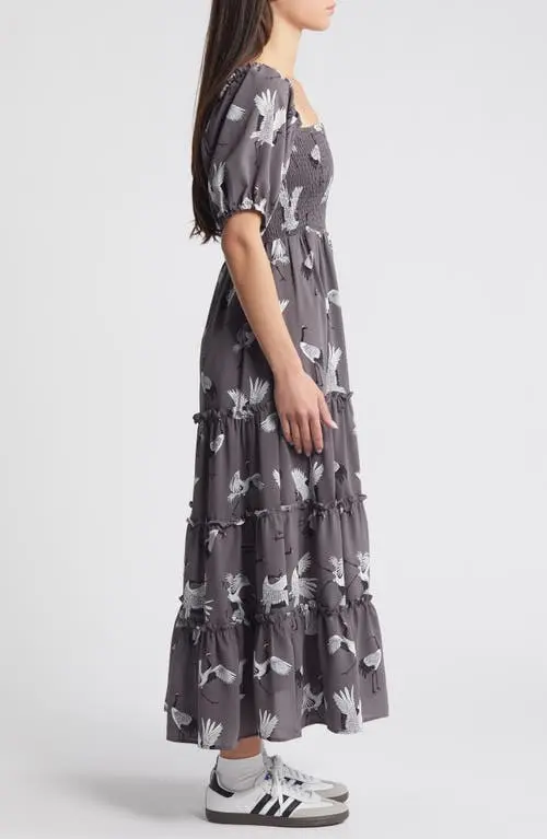 DRESSED IN LALA Crane Print Maxi Dress