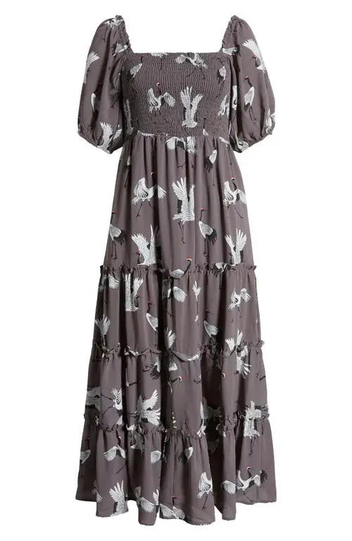 DRESSED IN LALA Crane Print Maxi Dress