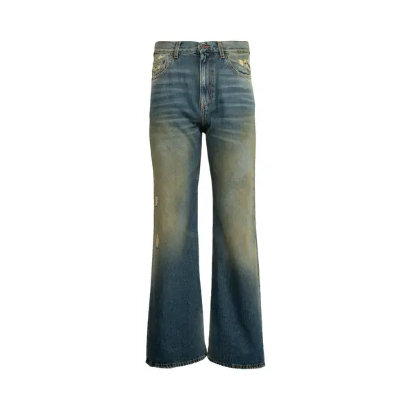 Palm Angels Ripped Straight Leg Jeans