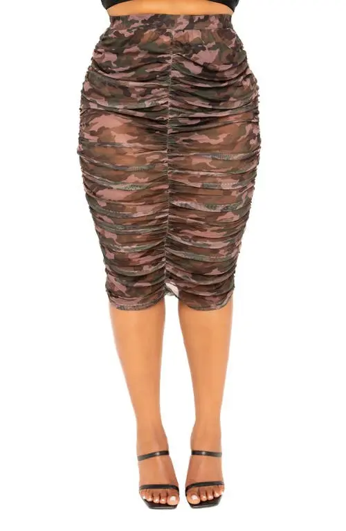 BUXOM COUTURE Camo Semisheer Mesh Shirt And Skirt Set