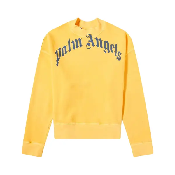 Palm Angels Vintage Wash Curved Logo Crew - Yellow