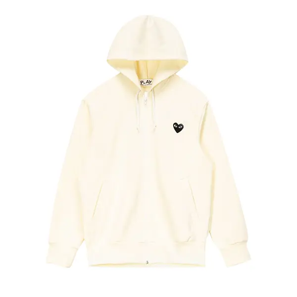 Play Comme Des Garcon Big Heart Zip Up Sweatshirt - Cream