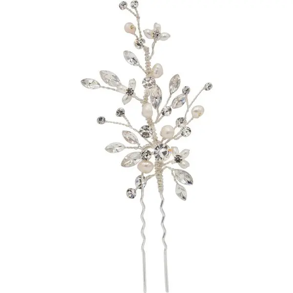 Brides & Hairpins Sabra Freshwater Pearl & Crystal Hair Pin - Silver