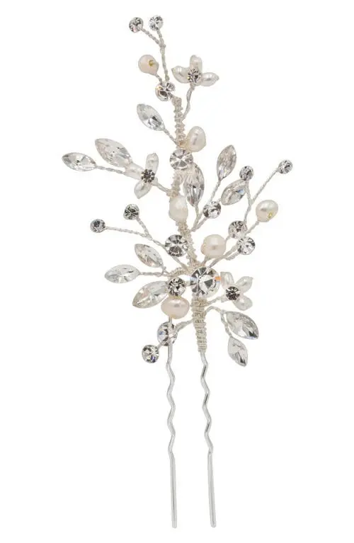 Brides & Hairpins Sabra Freshwater Pearl & Crystal Hair Pin - Silver