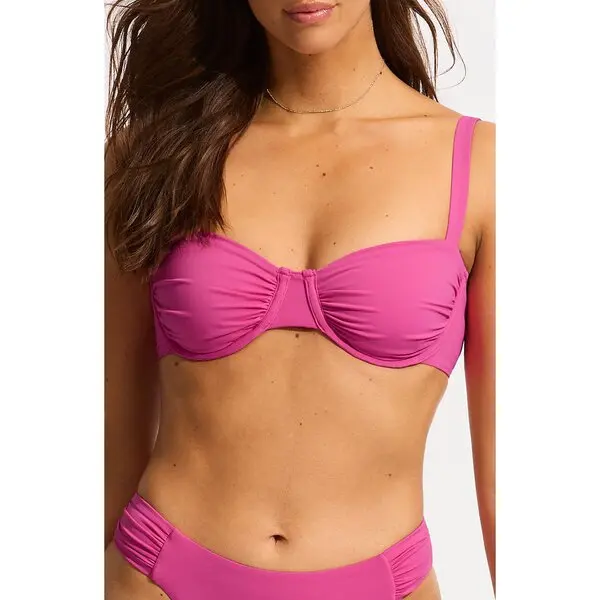 Seafolly Ruched Underwire Bikini Top - Hot Pink