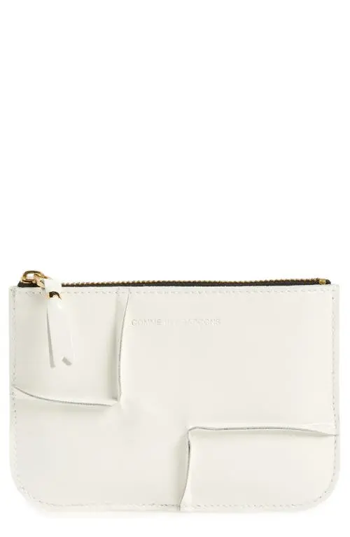 Comme Des Garçons Seam Detail Leather Zip Pouch - White