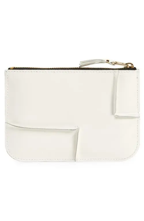 Comme Des Garçons Seam Detail Leather Zip Pouch - White
