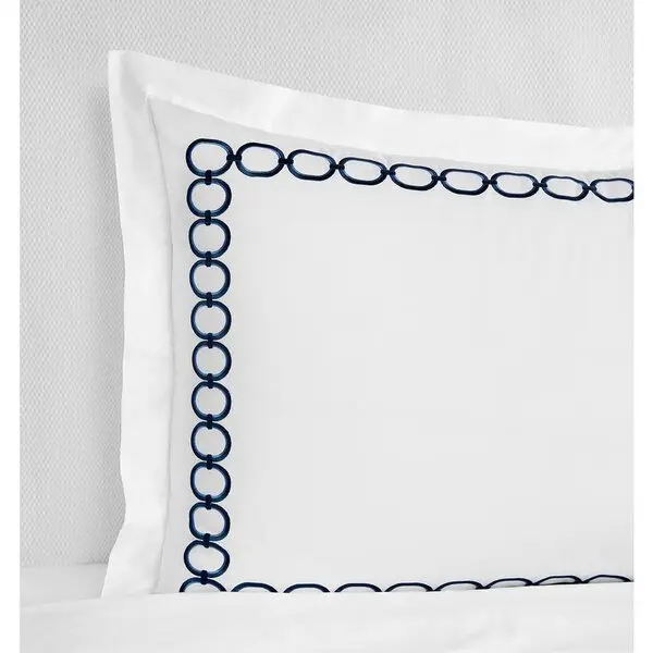 SFERRA Catena Cotton Percale Euro Pillow Sham - White/ Navy